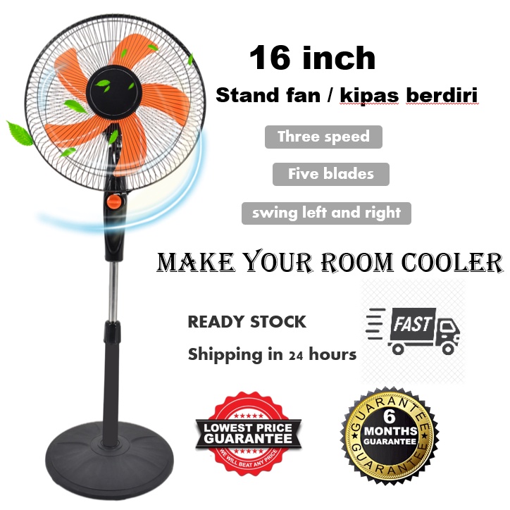 Kipas 16 Inch Kipas Angin 5 Blades 3 Speed Stand Fan Industrial Fan Floor Fan Kipas Berdiri ...