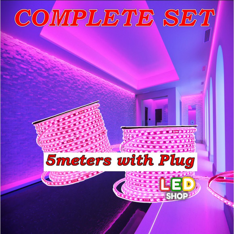 Complete Set - Pink 5meters LED Strip Light 220v for accent cove ...
