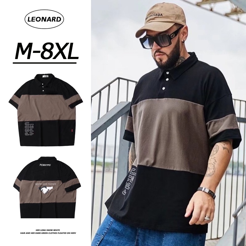 M-8XL Big Size Polo T Shirt Men Colorblock Polo Top Casual Loose Oversized Tee Plus Size Lapel ...