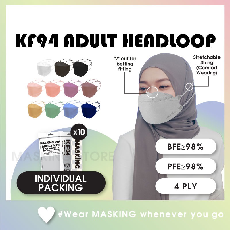 𝐌𝐃𝐀 𝐀𝐏𝐏𝐑𝐎𝐕𝐄𝐃 KF94 Mask Premium Individual Packing KF94 Mask Hijab/ 4 ...