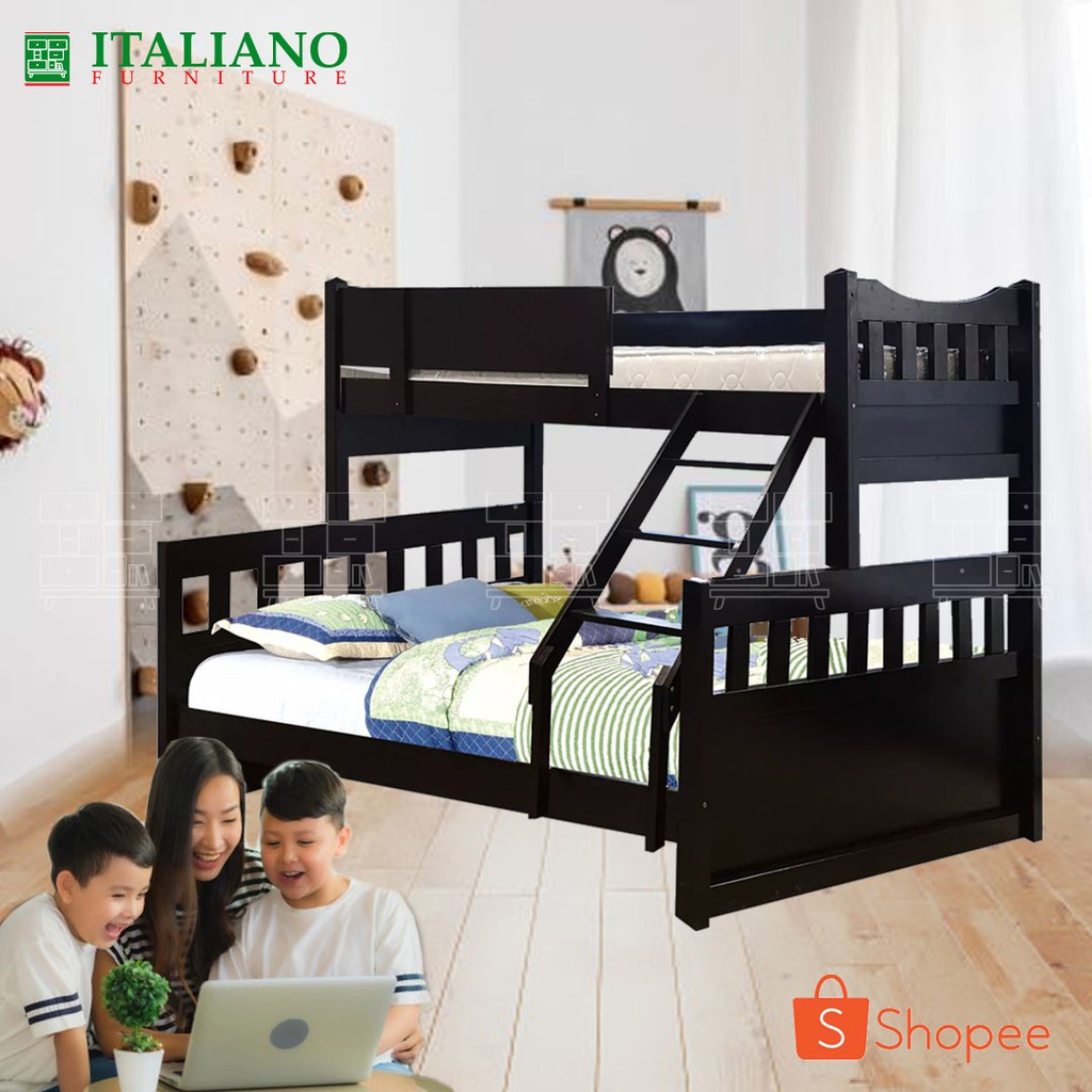 Queen / King + Single Size Fully Solid Wood Double Decker Bed Frame ...