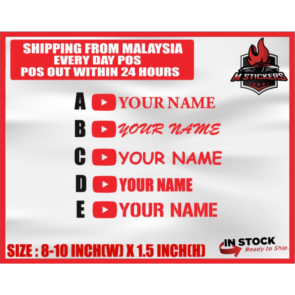 [M STICKERS] YOUTUBE NAME LOGO CAR STICKER KERETA STICKERS | Shopee ...