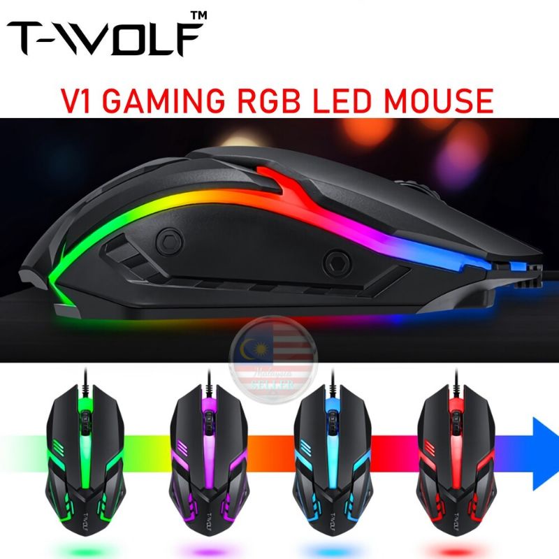 🇲🇾 COMPUTER TWOLF V1 Wired USB Gaming Mouse RGB Light 1200 DPI Laptop ...