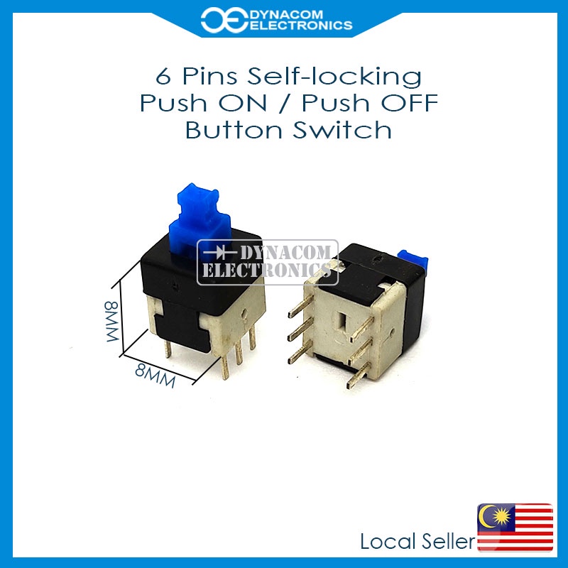 1-PC 6 Pins Self-locking Push ON / Push OFF Push Button Switch Latching ...