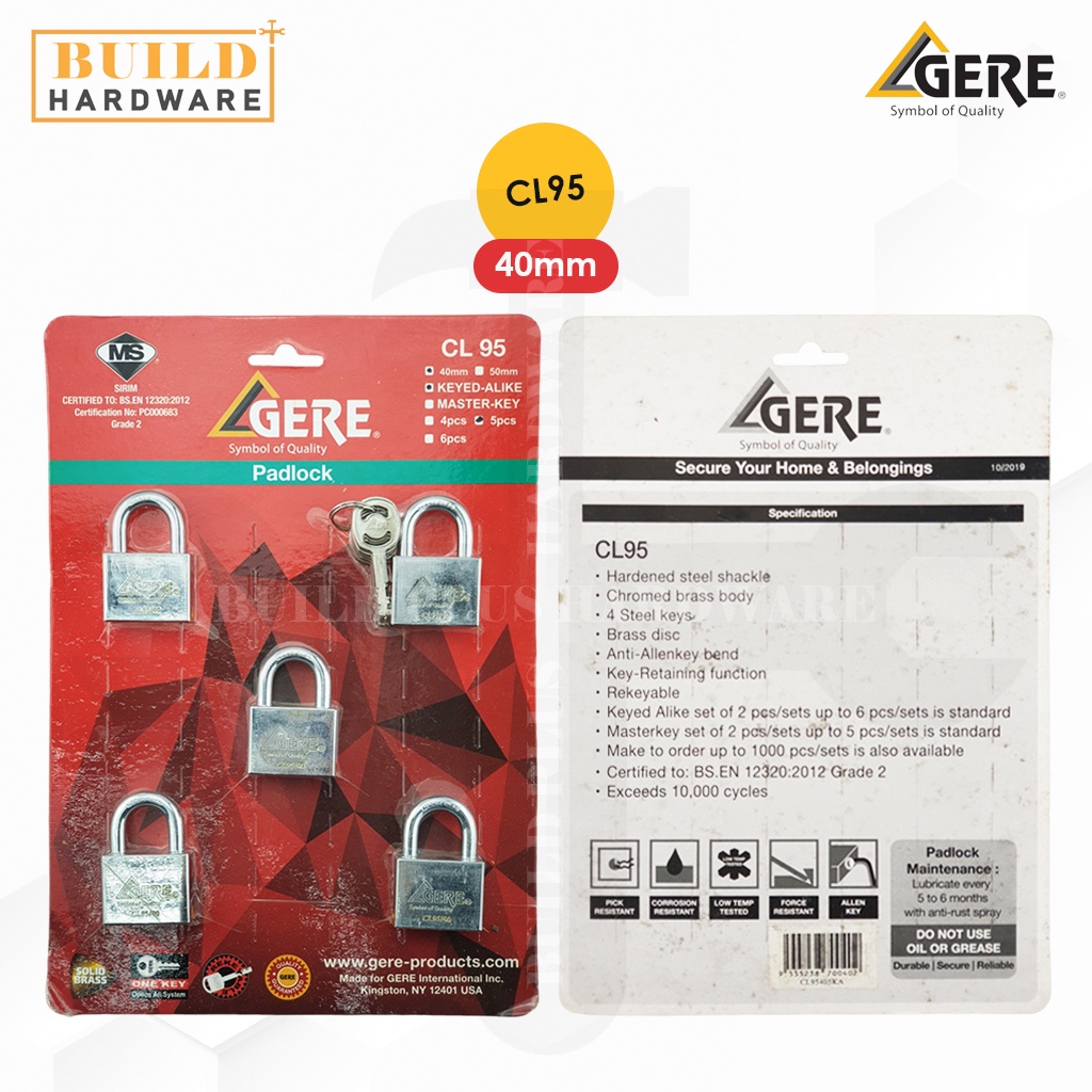 GERE SQ 40mm/50mm CL95 Keyed-Alike Padlock Chromed Brass Key Alike ...