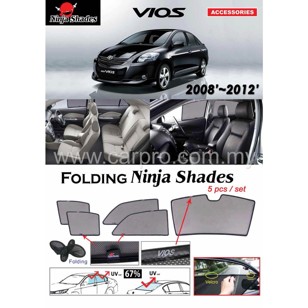 Toyota Vios 2008 - 2012 Magnetic Ninja Shades Sunshade (5pcs) Ninja Sun ...