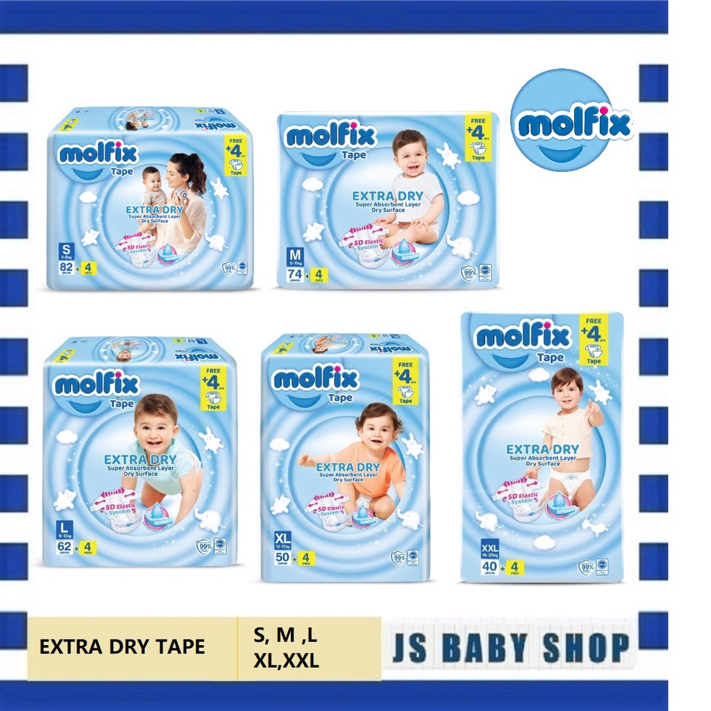 Molfix Extra Dry Diapers Tape NB60/S80/M60/L62/XL50/XXL40 | Shopee Malaysia