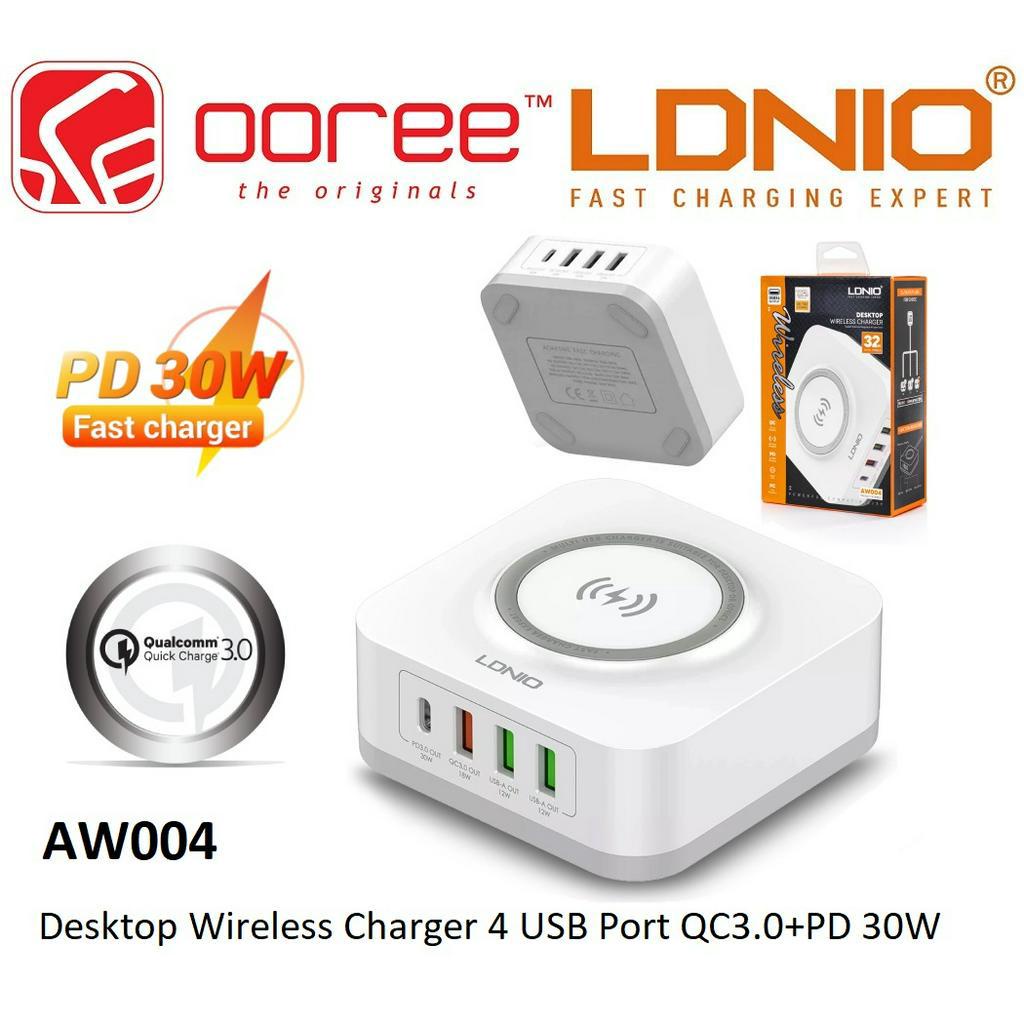 LDNIO AW004 32W (UK PLUG) DESKTOP WIRELESS CHARGER WITH 4 USB PORT QC3 ...