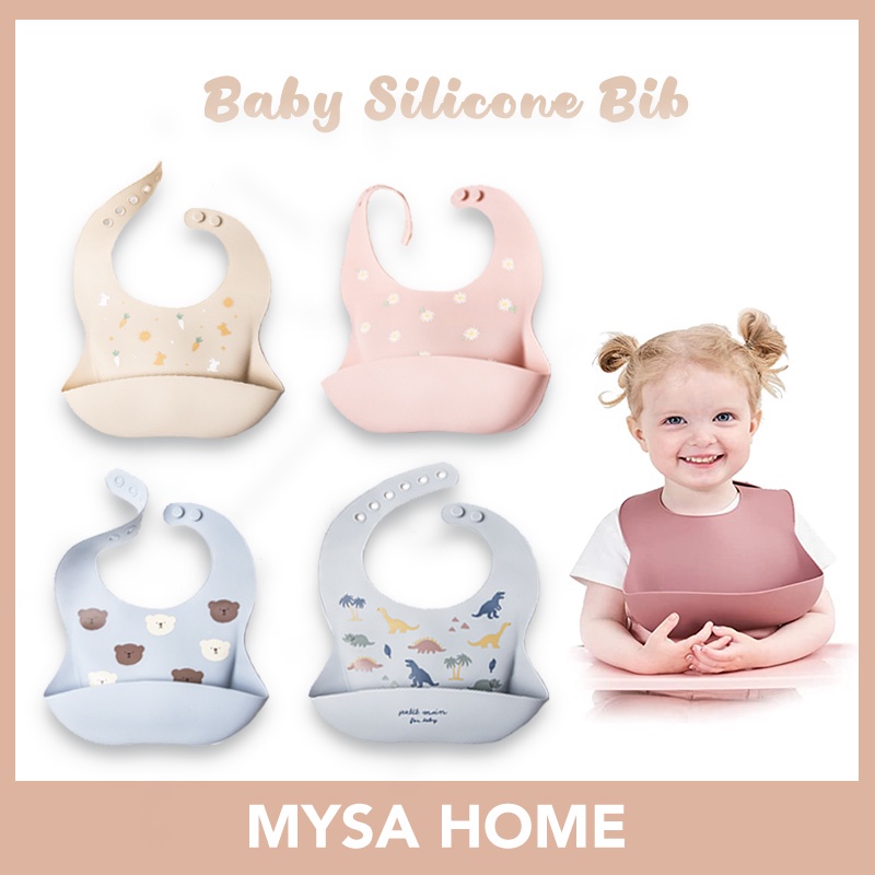 Ready Stock Adjustable Silicone Baby Food Grade Feeding Bib Waterproof ...