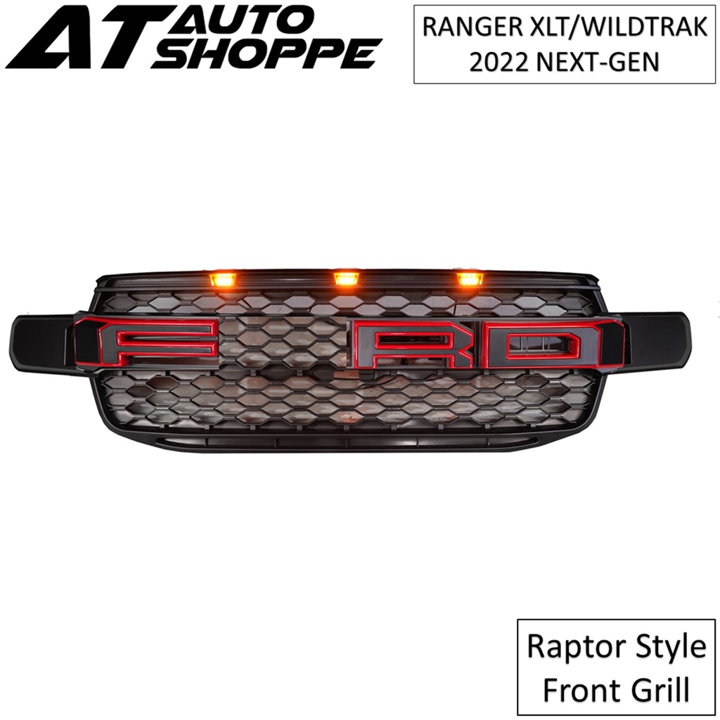 FRONT GRILLE RAPTOR STYLE RED FOR FORD RANGER 2022 NEXT-GEN T9 XLT XLT+ ...