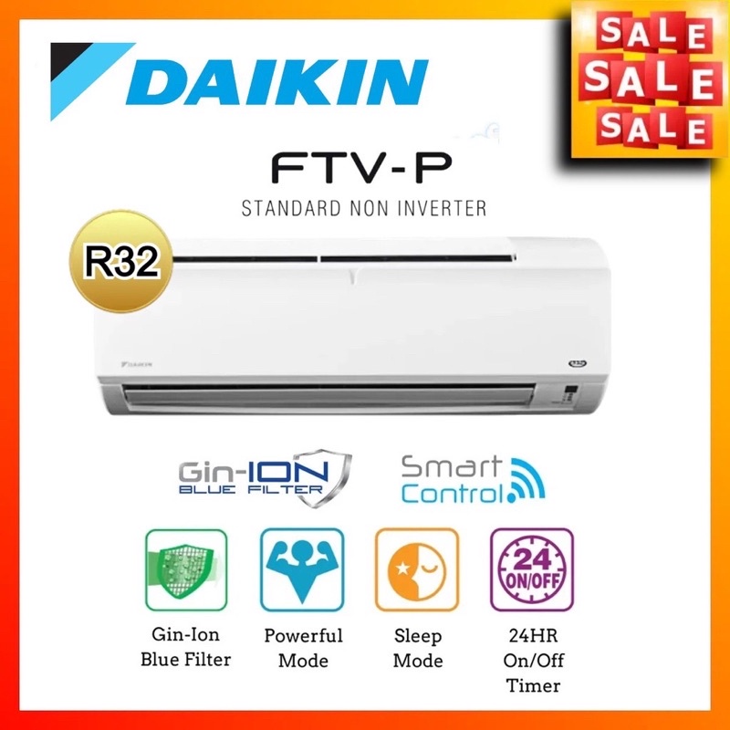 DAIKIN 1HP / 1.5HP / 2HP / 2.5HP / 3HP Non Inverter Air Conditioner (FTV-P R32) Penghawa Dingin ...