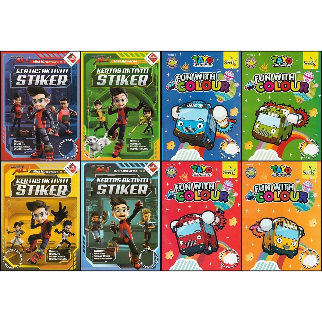 EJEN ALI Misi Mewarna Kertas Aktiviti Sticker & Tayo The Little Bus ...