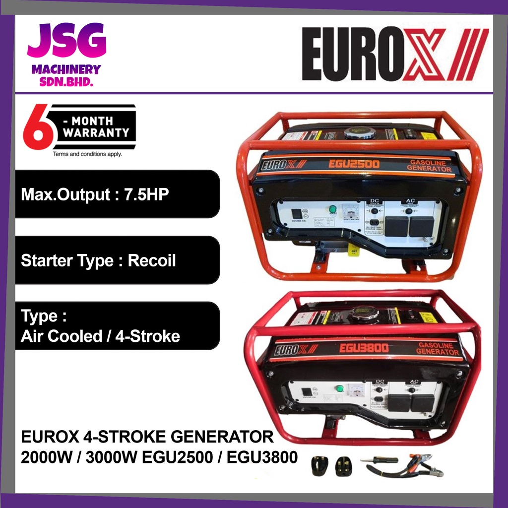 EUROX GENERATOR 4-STROKE EGU2500 / EGU3800 2000&3000W / EGY2500 2000w / EGY4001 3500W. | Shopee ...