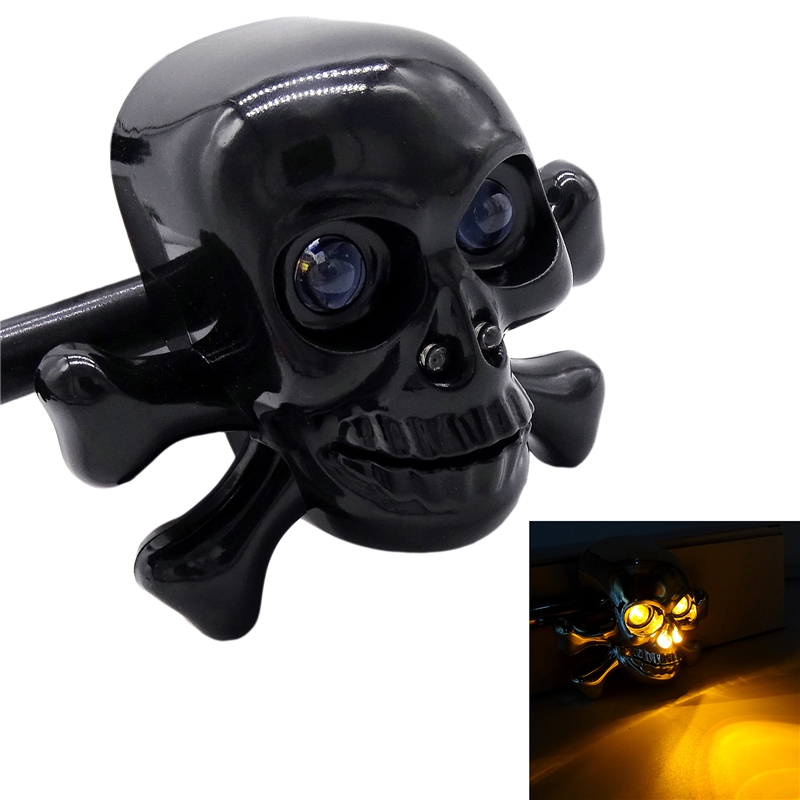 1 Pair Universal Motorcycle Skull LED Turn Signal Lights Indicators ...