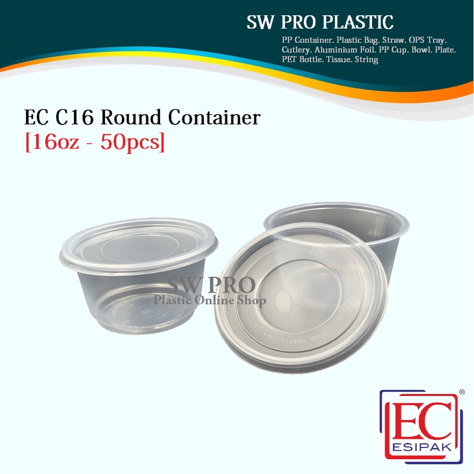 EC C16 Disposable Plastic Round Container / Tupperware Plastic Bulat ...
