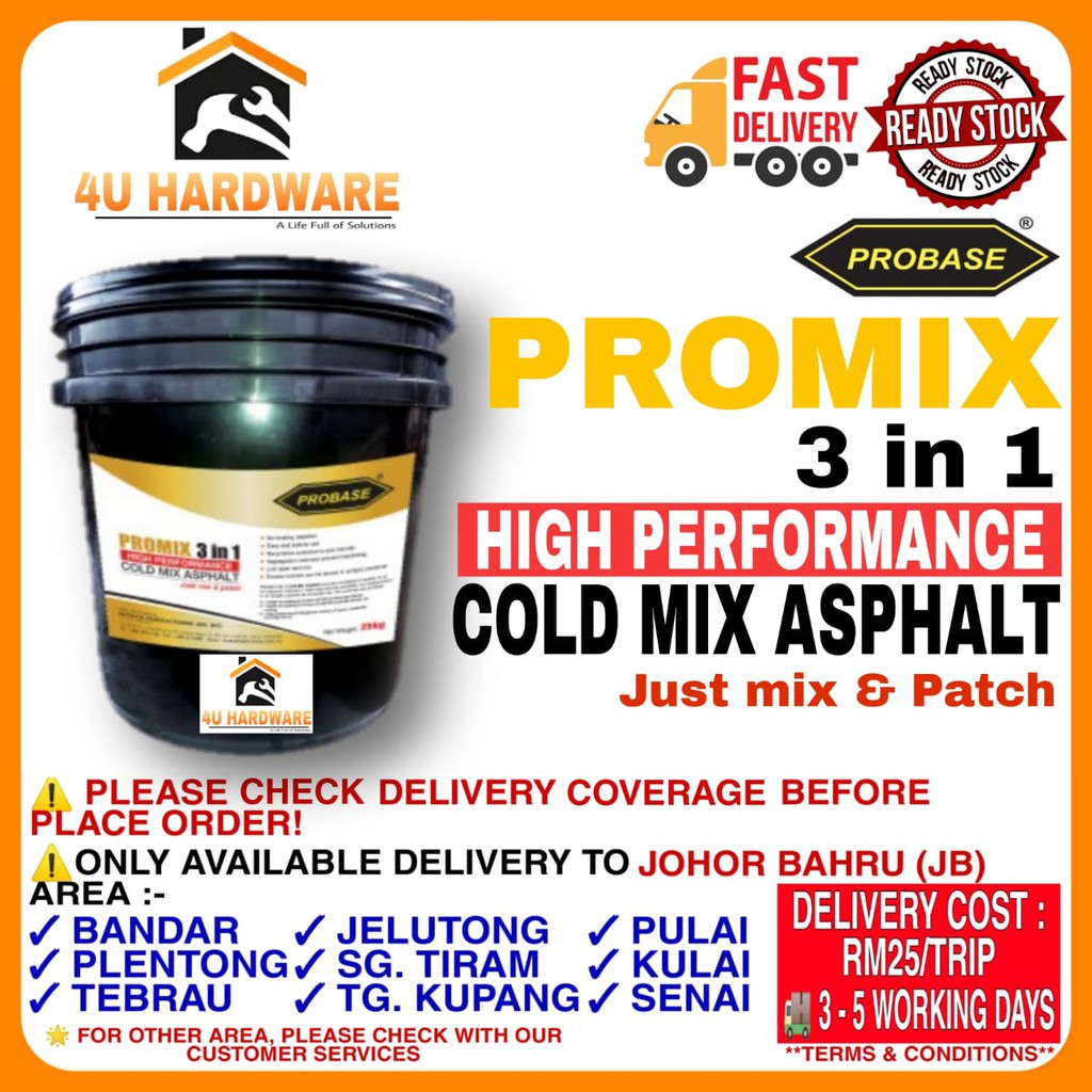 25kg Probase Promix 3-in-1 Cold Mix Asphalt (pail)/Pathole Repair/DIY ...
