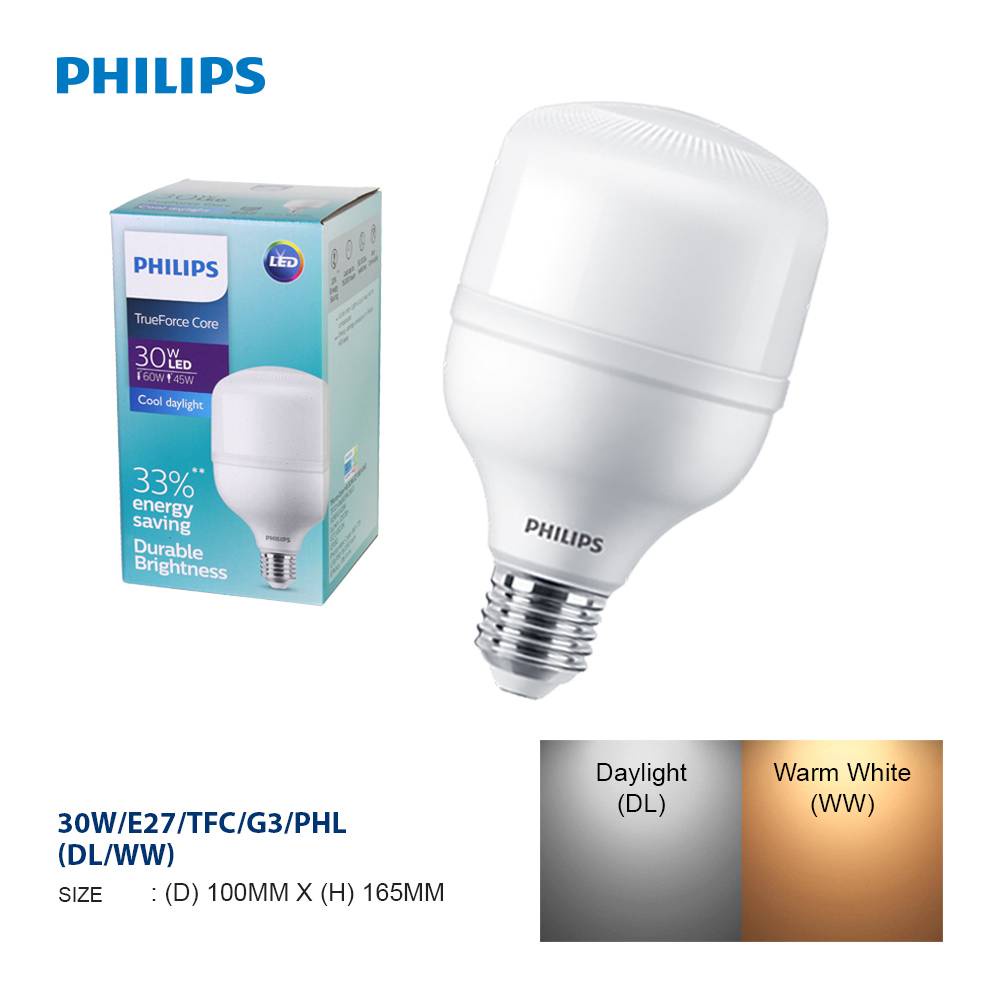 Philips E27 TrueForce Core 30W / 50W LED light bulb E27 LED lightbulb - Daylight 6500K & Warm ...