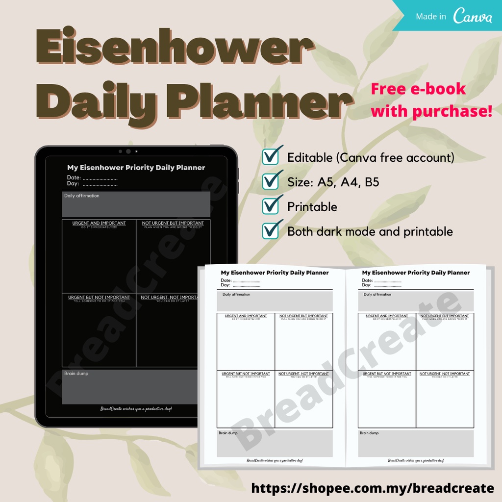 Eisenhower Matrix Digital Daily Planner: Productivity Printable ...