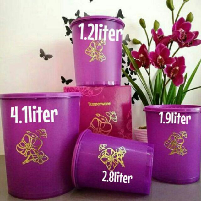 Tupperware golden Floral Purple Canister X 4pcs | Shopee Malaysia