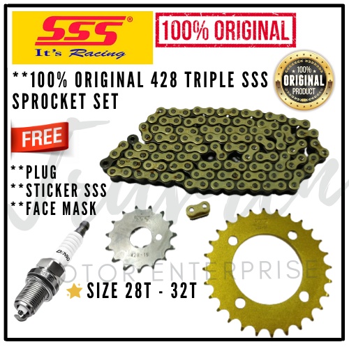 TRIPLE SSS LC135 LC-135 SPROCKET FULL SET 428 GOLD SPROCKET GOLD CHAIN RANTAI 100% ORIGINAL ...