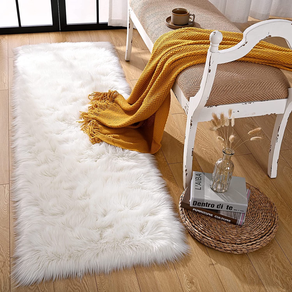 60*180CM White Fluffy Carpet Soft Fur Carpet Anti Slip Floor Mat for ...