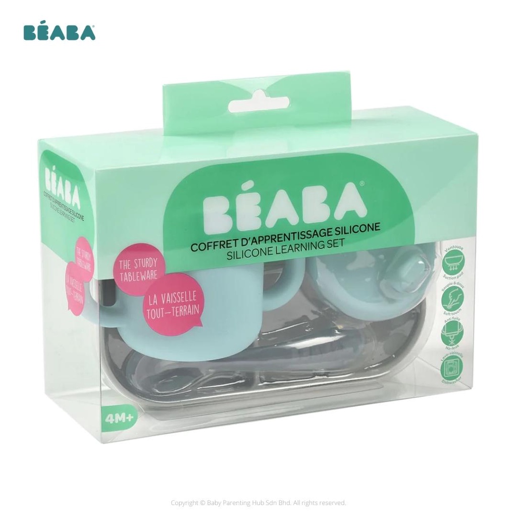 Beaba Silicone Learning Divided Plate with Spoon & Cup Set | Shopee ...