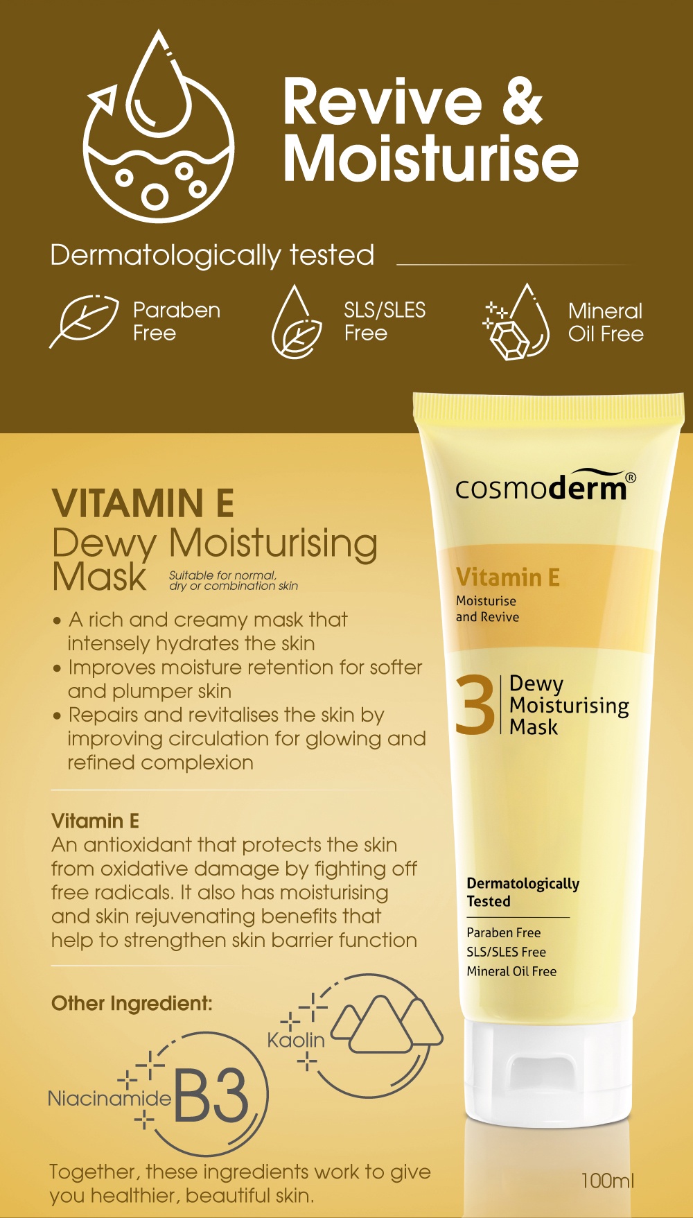 Cosmoderm Vitamin E Dewy Moisturising Mask 100ml | Shopee Malaysia