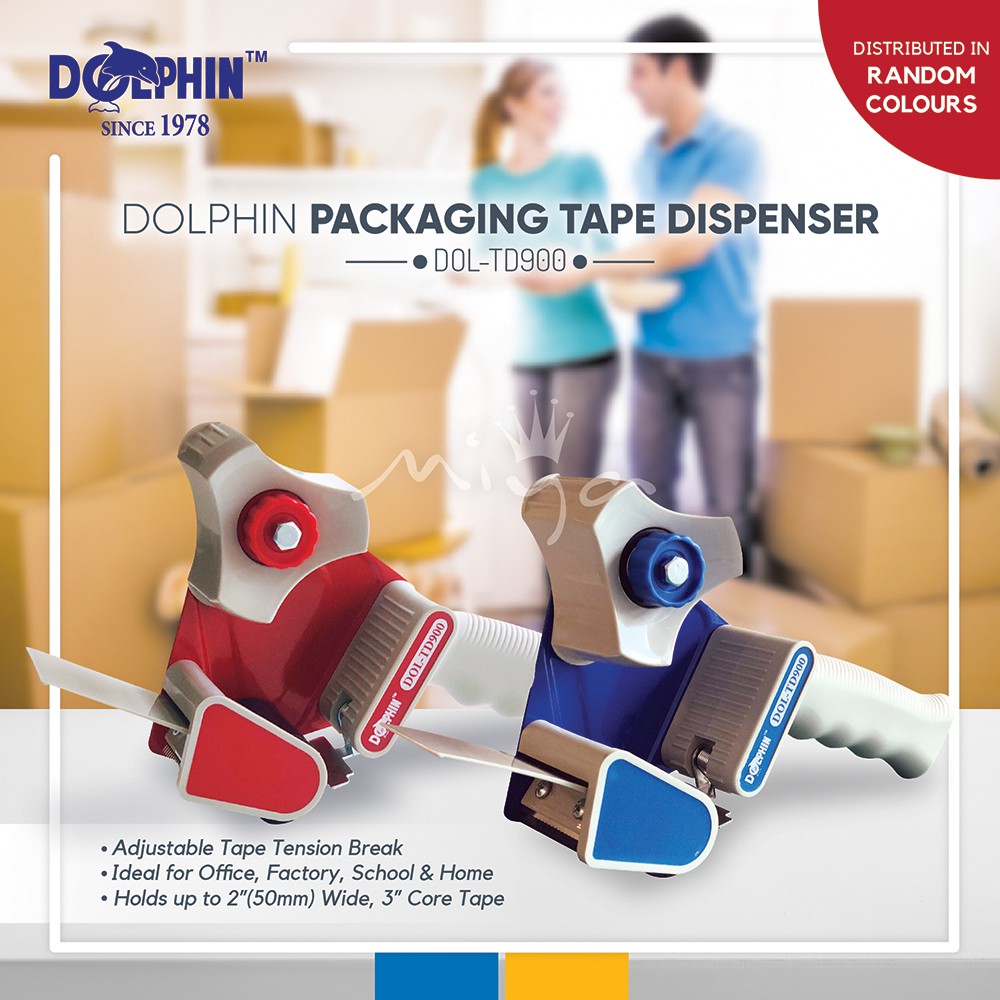 DOLPHIN PACKAGING TAPE DISPENSER WITH HANDLE DOL-TD900 [RANDOM COLOR] | Shopee Malaysia