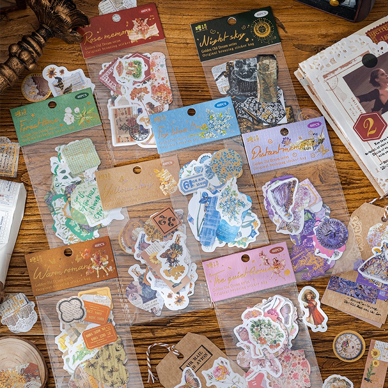 Journamm 40pcs/pack Gilding Craft Deco Sticker DIY Scrapbooking Collage ...