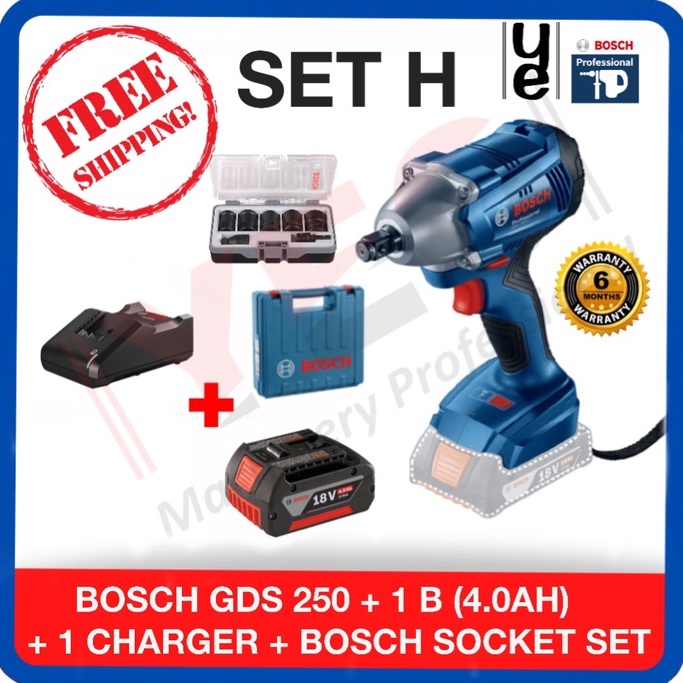 Bosch Gds 250 Li 250nm 18v Cordless Impact Wrench Solo 18v 2 0ah 4