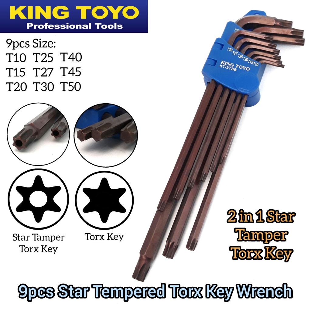 King Toyo 9PCS 2 in 1 Function Extra Long Tamper Star Key Wrench Allen ...