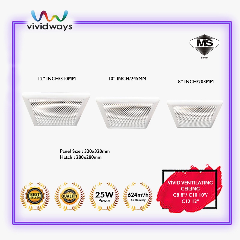 K2 VIVIDWAYS EXELA EXHAUST FAN CEILING/VENTILATING CEILING C12 12"/C10 ...