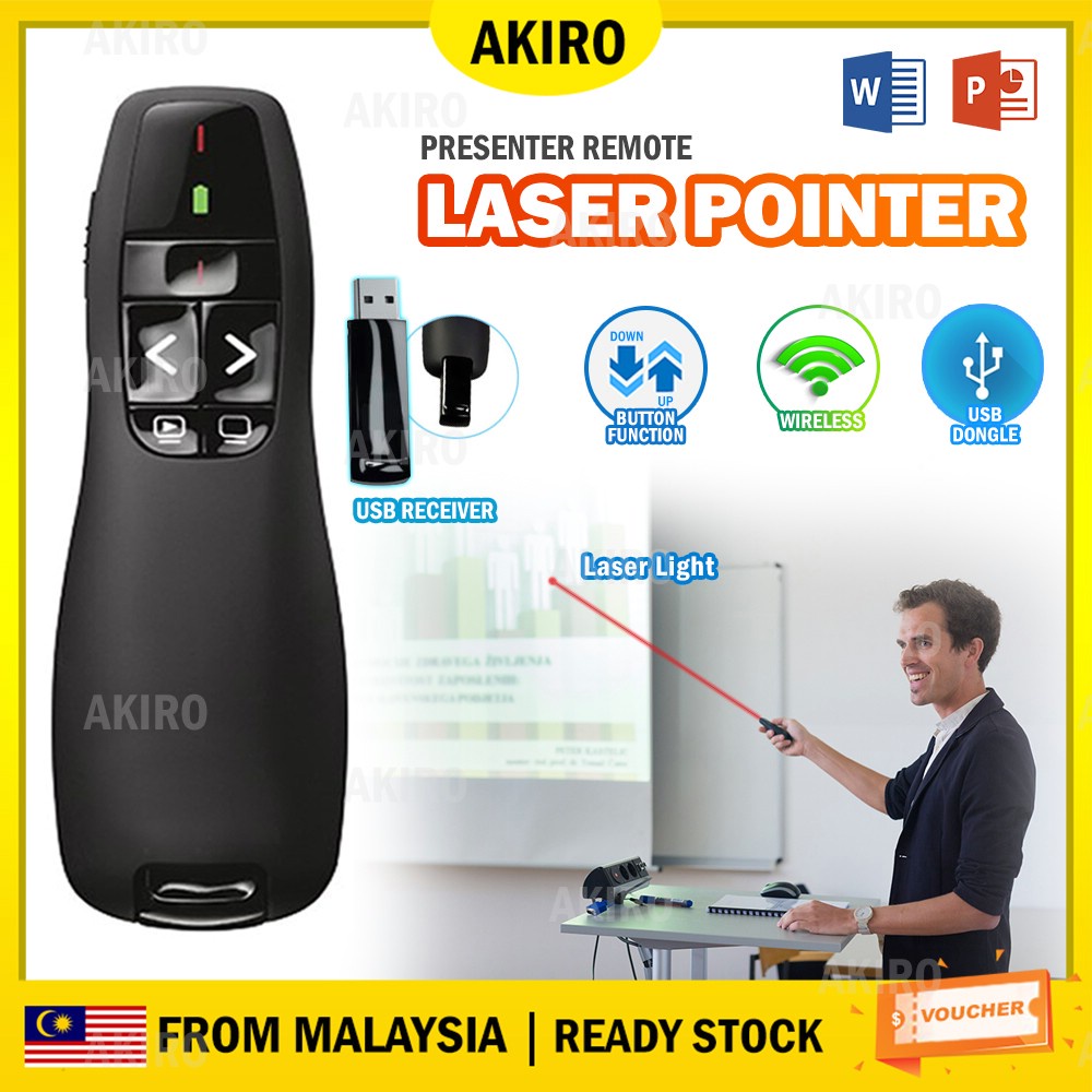 AKIRO Wireless Presenter Red Laser Pointer Pen Laser Pen PPT Page Turning Remote Controller USB ...