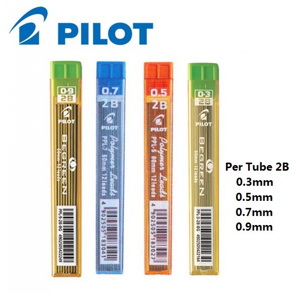 PILOT Polymer / Begreen Pencil Lead 0.3 2B / 0.5 2B / 0.7 2B / 0.9 2B ...