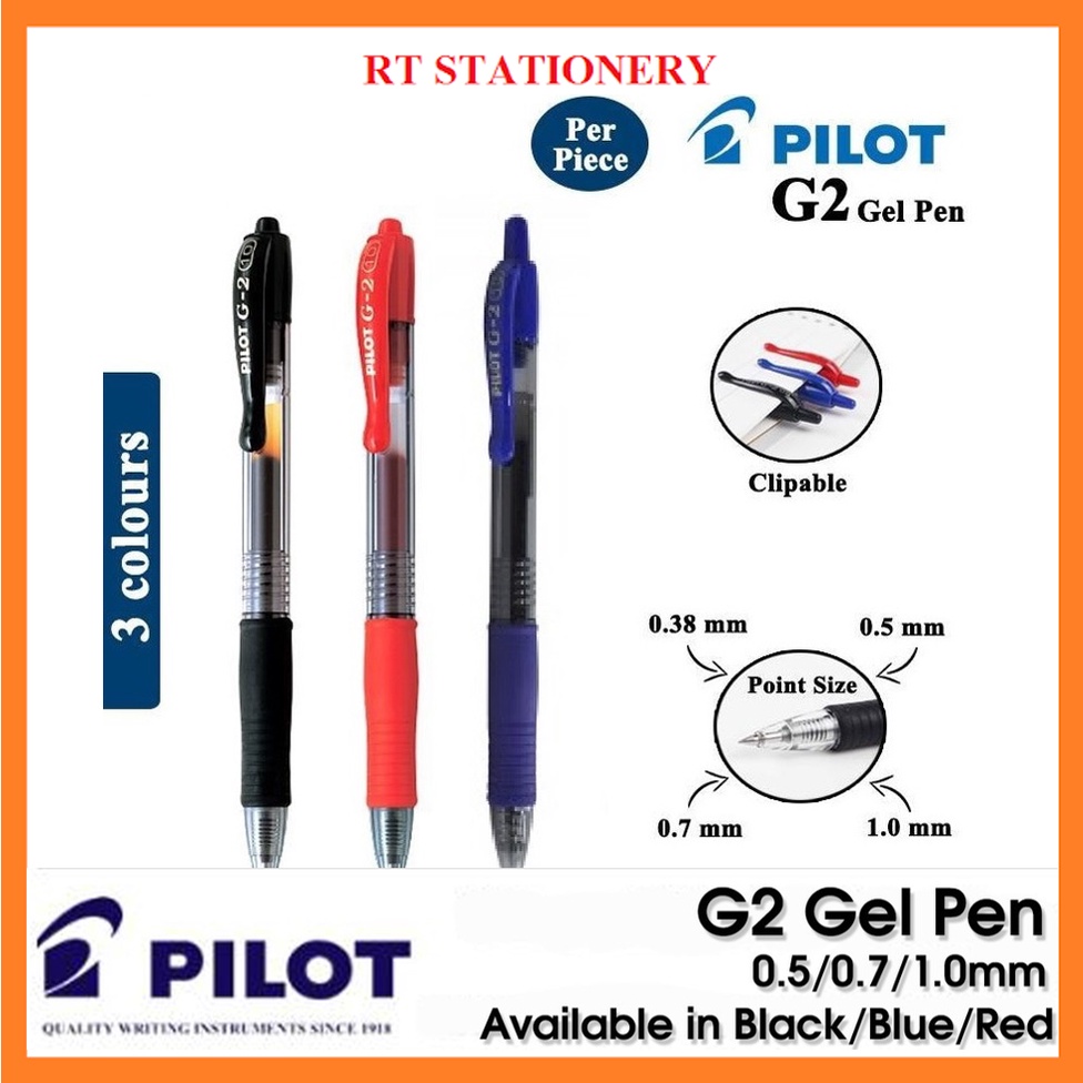 Pilot G2 Retractable Gel Pen 0.5/0.7/1.0 mm (Black/Blue/Red) | Shopee ...