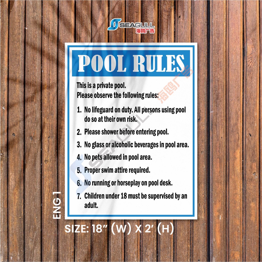 Swimming Pool Safety Signage Kolam Renang Pool Rules Sticker with Board ...