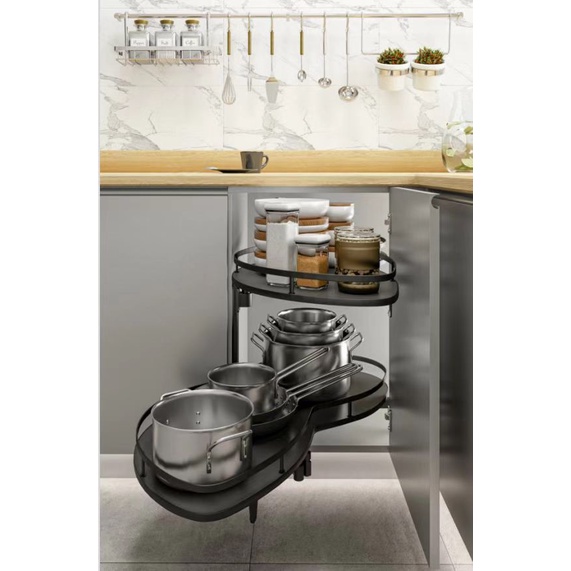 Alcor System CR38SL Kitchen Corner Swing Tray / Soft Close Swing Pull Out / Corner with Anti ...