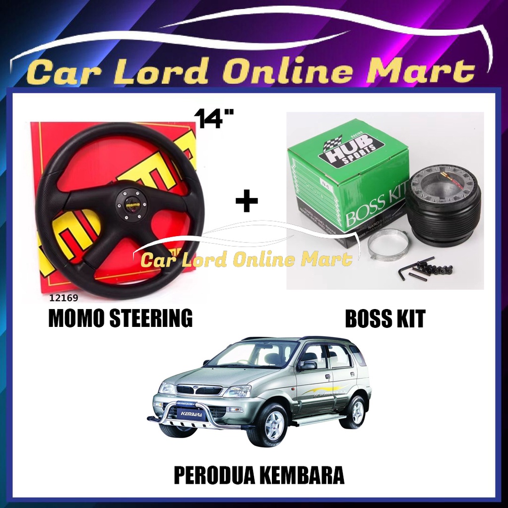 PERODUA KEMBARA 14'' MOMO STEERING PVC HIGH QUALITY + BOSSKIT SET ...
