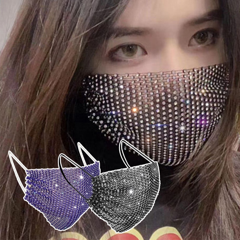 Shiny Rhinestone Mask Facial Decoration Jewelry Shiny Elastic Fashion ...