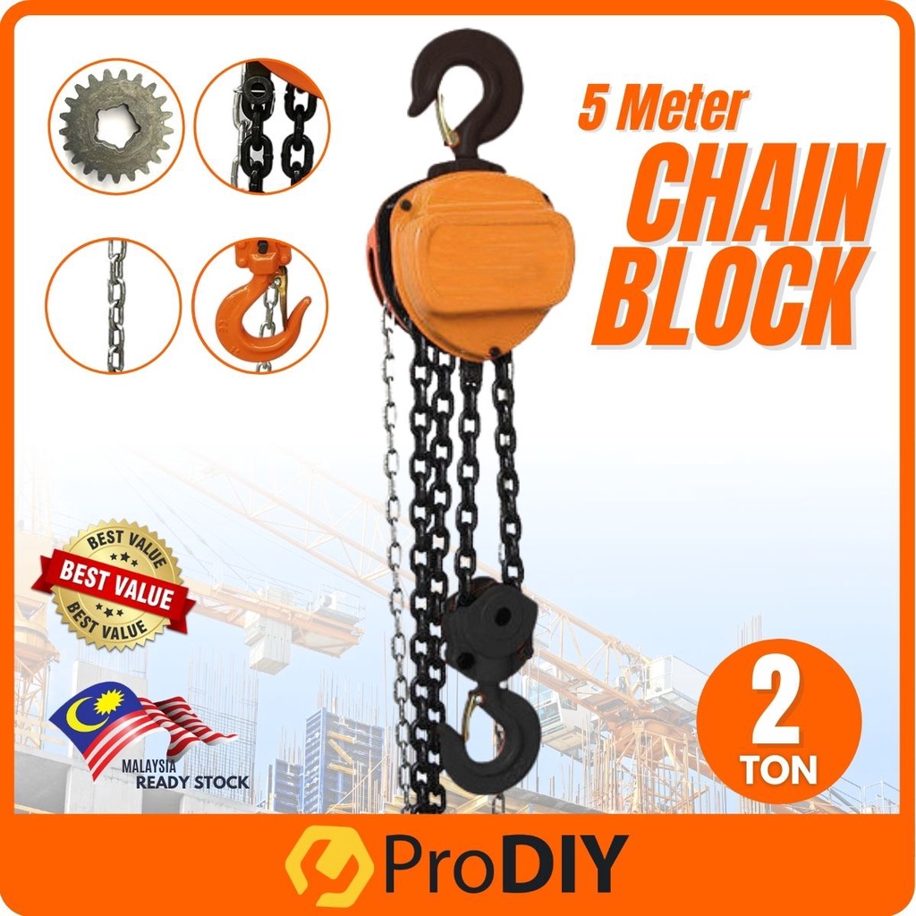 [ 2 TON X 5 METER ] Heavy Duty Chain Block Lifting Block Chain Hoist ...