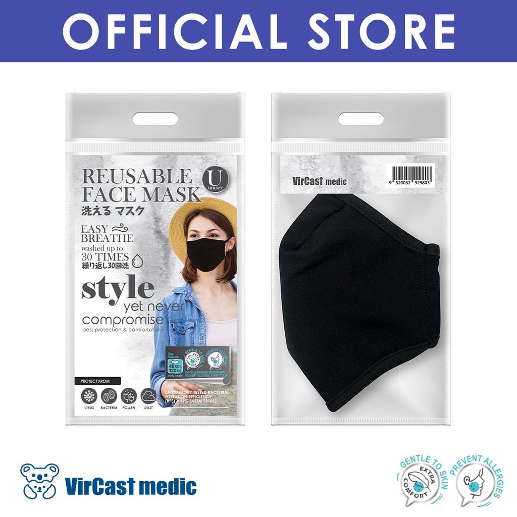 Vircast Medic Reusable Face Mask Easy Breathe Adult Unisex Washable ...
