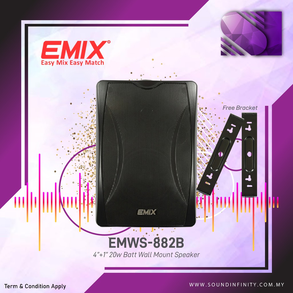 EMIX EMWS-882B 4"+ 1" 20W Watts Wall Mount Speaker with FREE Bracket ...