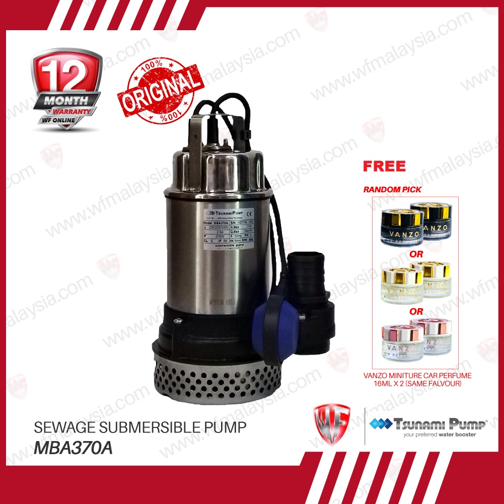 Tsunami MBA370A ( AUTO ) 370W (0.5HP) 2'' 50mm Sewage Submersible Water ...