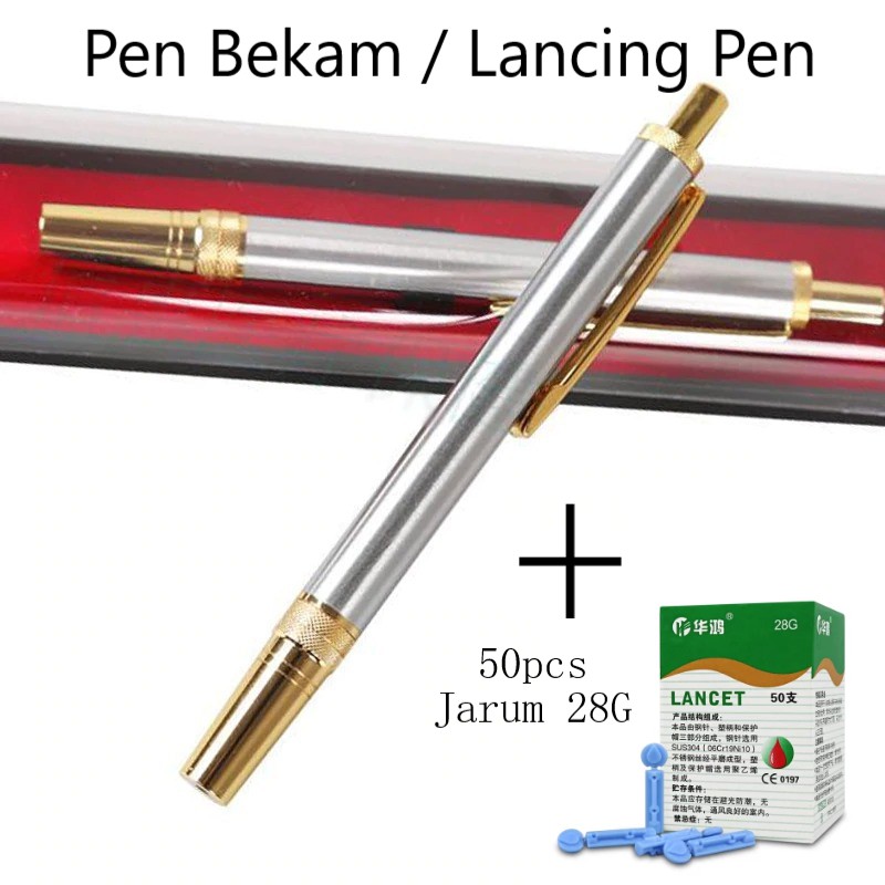 Pen Bekam + Jarum 50pcs 28g Cupping Lancet Pen With Lancet 28G Blood ...