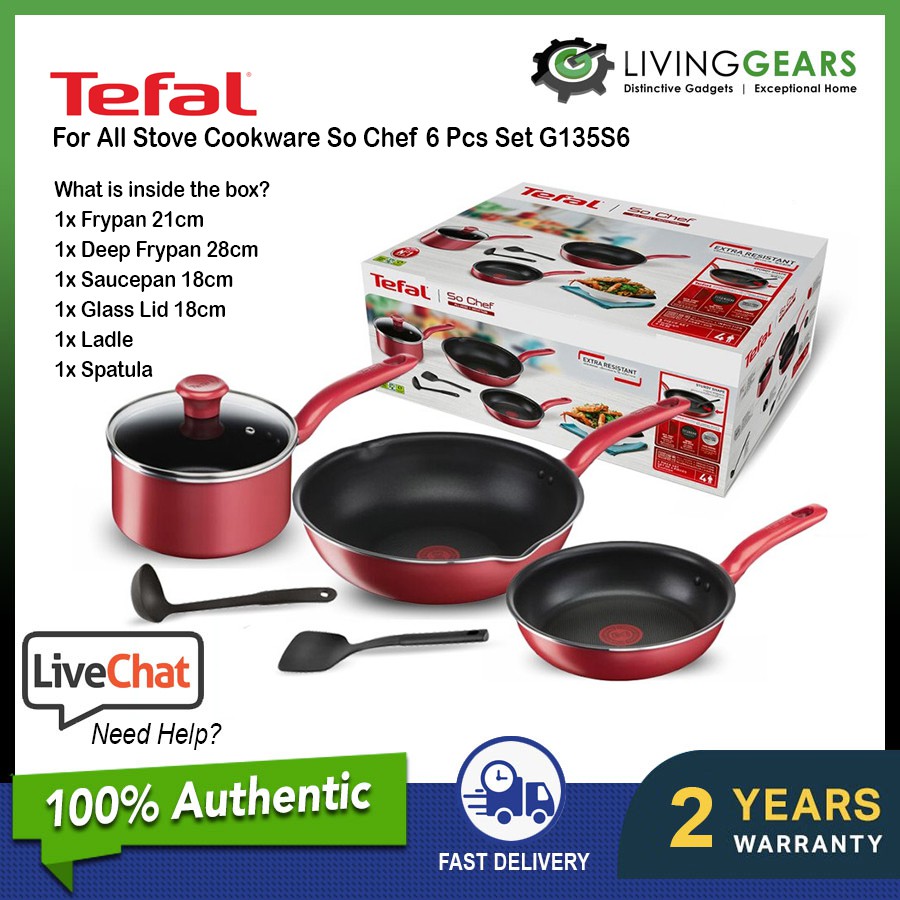 Tefal So Chef Set (6 Pcs/4 Pcs) Induction Cookware Set Deep Pan/Frypan/Wokpan/Saucepan (21cm ...