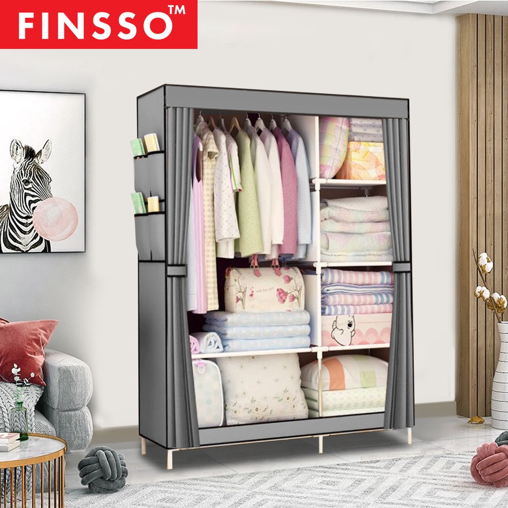 [Ready Stock!] Almari Baju Kain Murah + Ada Drawer! | Curtain Wardrobe ...