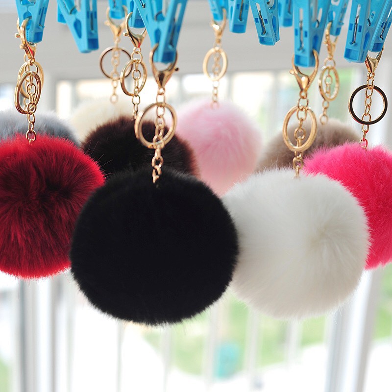 CUTE Key Faux Rabbit Fur Keychain Fluffy Key Chains Trinkets Pom Pom ...