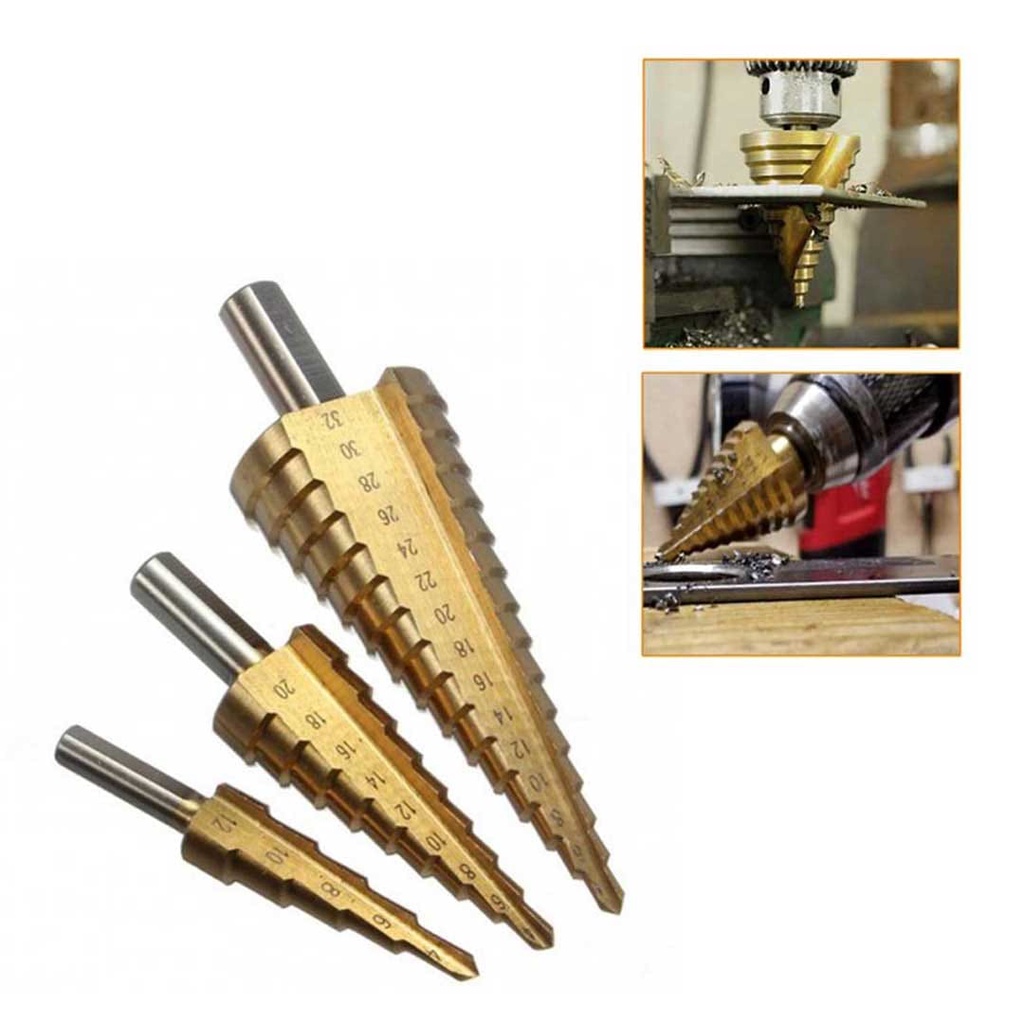 DIY DRILL BIT 3 PC HSS Steel Titanium Coated Multi Step Universal Drill ...