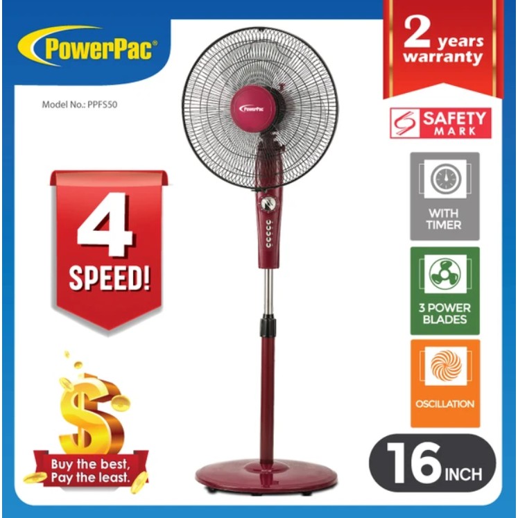 PowerPac Stand Fan with Timer, 16 inch (Model: PPFS50) | Shopee Malaysia
