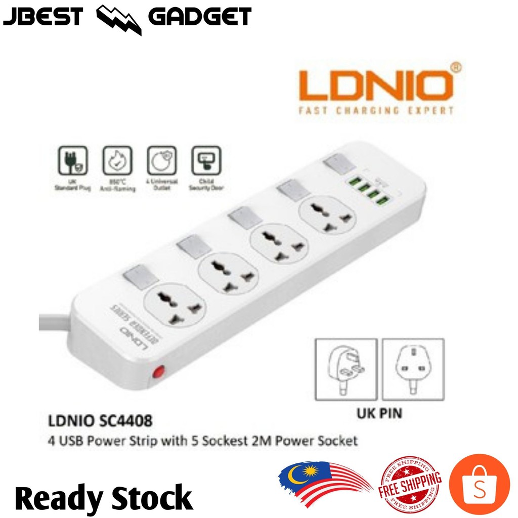 4 UNIVERSAL POWER SOCKETS 4 USB PORTS CHARGER ADAPTER EXTENSION SOCKET ...
